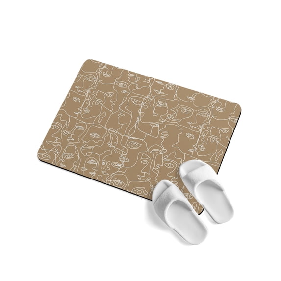 Brown Modern Art Soft Diatomaceous Earth Mat, White Abstract Line Human ...