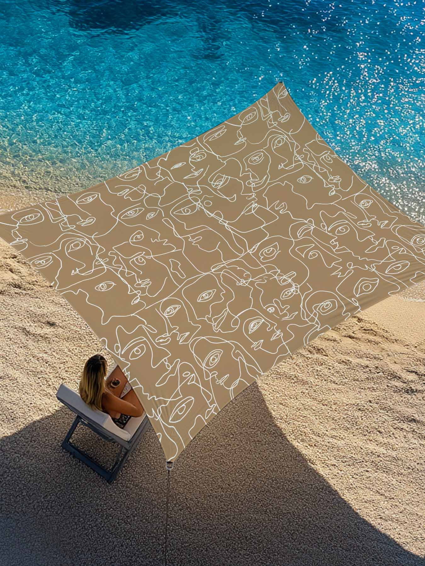 Brown Modern Art Sun Shade Sail 6.5' x 10', White Abstract Line Human ...