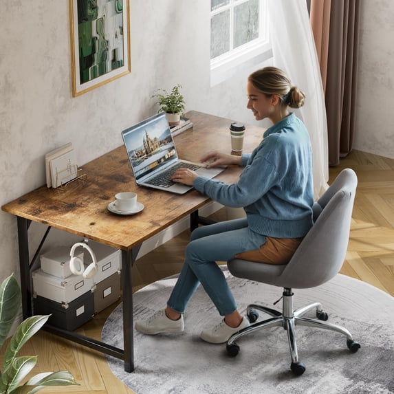 Brown Modern Computer Desk With 3 Drawers And Open Shelves 47.2 Inch ...