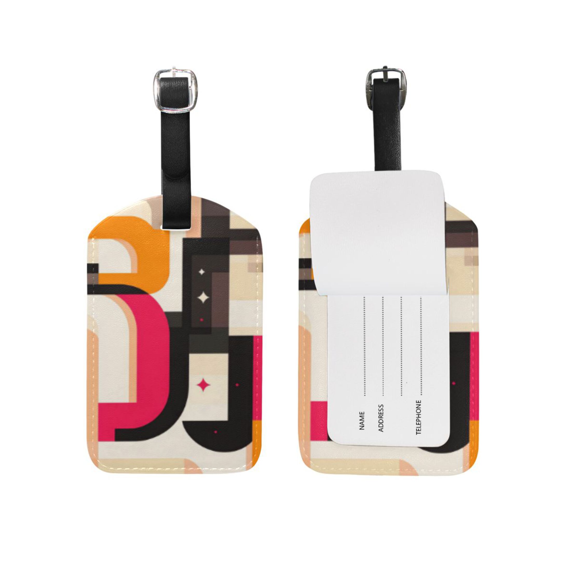 Brown Modernist Design Luggage Tags PU Leather Name ID Labels for ...