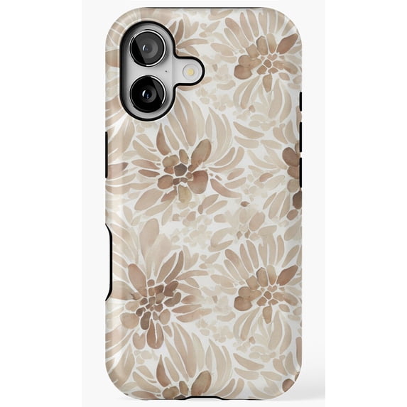 Brown Monochrome Abstract Floral Phone Case for iPhone 11 12 13 14 15 ...
