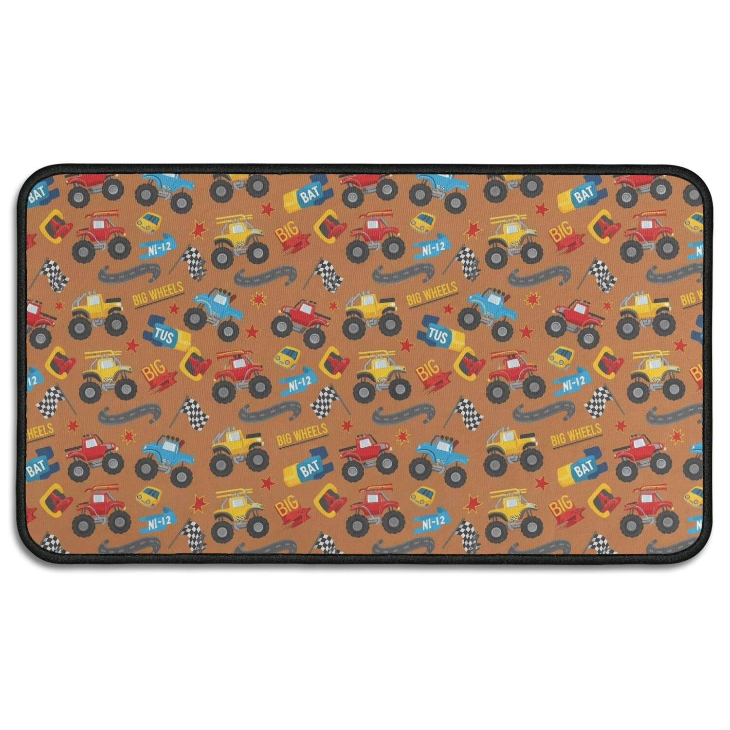 Brown Monster Cartoon Trucks Big Wheels Pattern Door Rugs,Washable Non ...