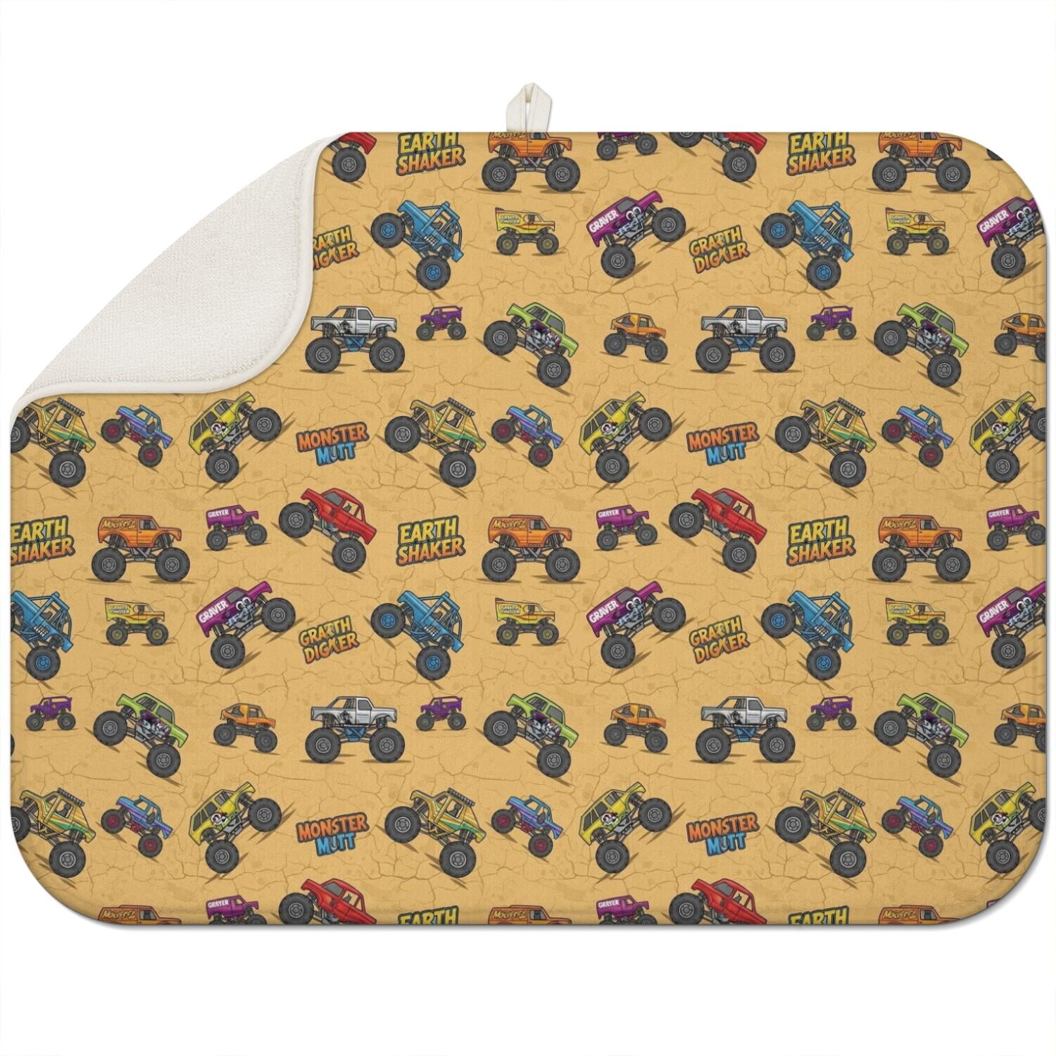 Brown Monster Cartoon Trucks Pattern Dish Drying Mat for Kitchen 1 Pack ...