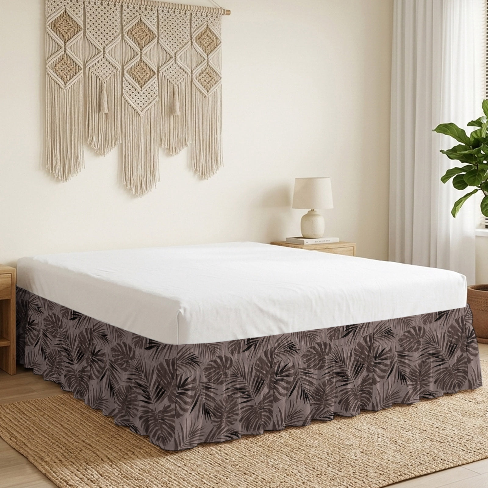 Brown Monstera Leaf Bed Skirt California King Size 16 Inch Drop ...