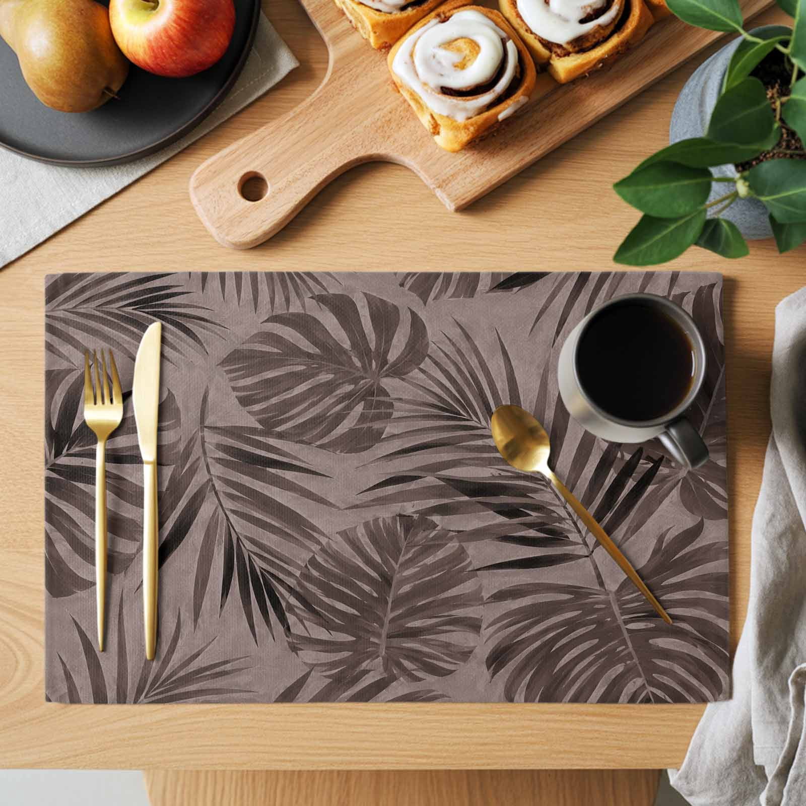 Brown Monstera Leaf Placemats Set of 2, Vintage Tropical Country ...