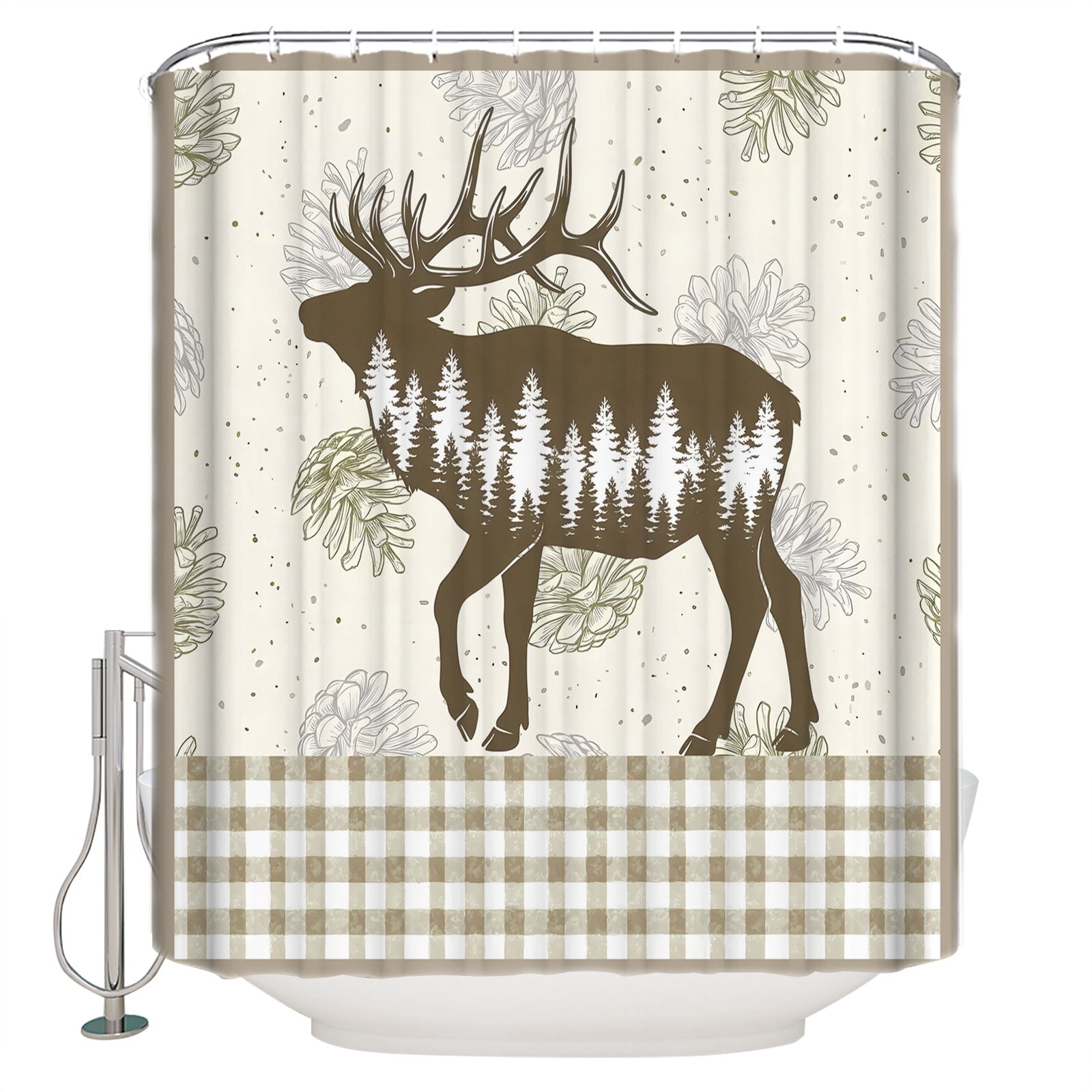 Brown Moose Bathroom Shower Curtains with 12 Hooks Polyester Waterproof ...
