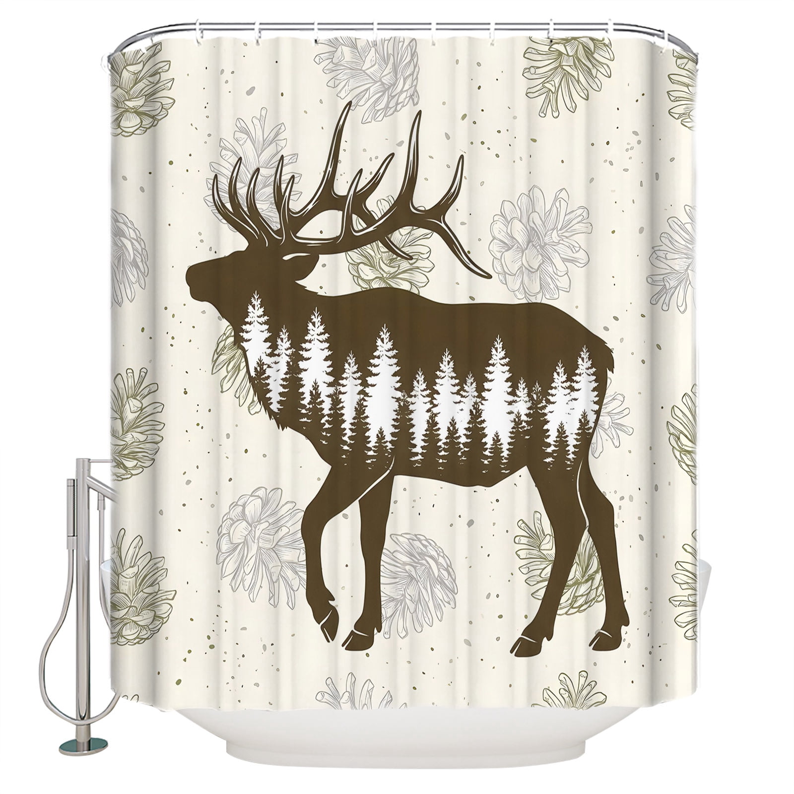 Brown Moose Bathroom Shower Curtains with 12 Hooks Polyester Waterproof ...