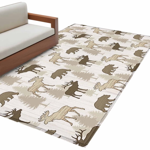 Brown Moose Bears Area Rug 3x5 Washable Rug Non Slip Country Rustic ...