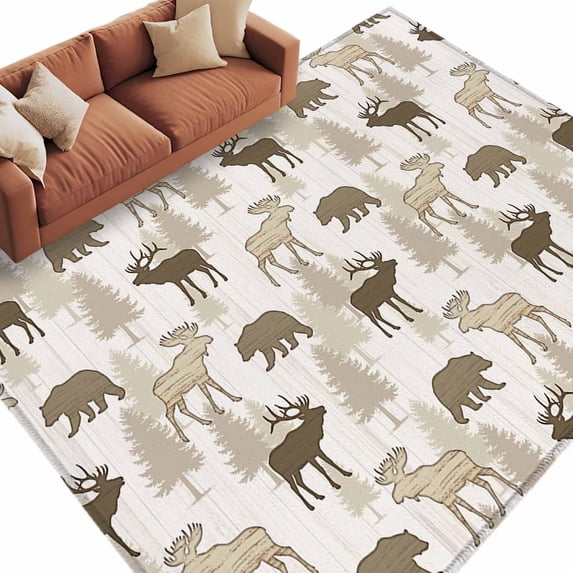 Brown Moose Bears Area Rug 5x7 Washable Rug Non Slip Country Rustic ...