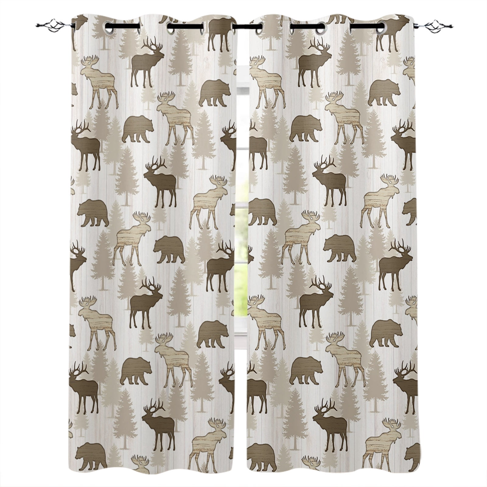 Brown Moose Bears Blackout Curtains for Bedroom Living Room Darkening ...