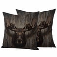 Brown Moose Head Outdoor Waterproof Pillow Covers, Farmhouse Wooden ...