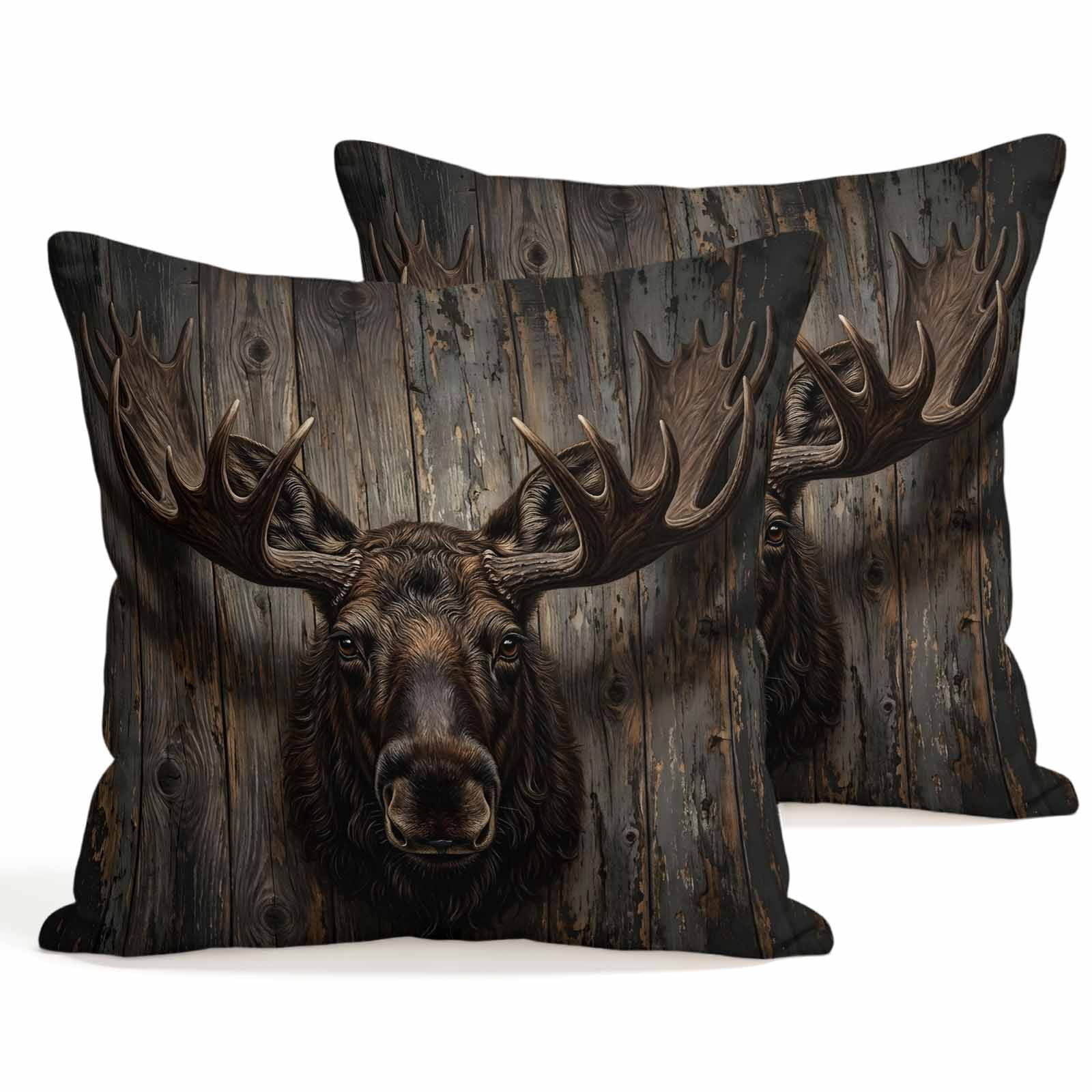 Brown Moose Head Throw Pillow Covers 18 x 18 Inch Pillow Covers Set of ...