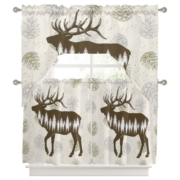 Brown Moose Kitchen Curtains Swag Valance and Tier Curtains Set 24 Inch ...