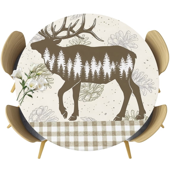 Brown Moose Round Tablecloth 36-44 Inch Round Fitted Table Cloth with ...
