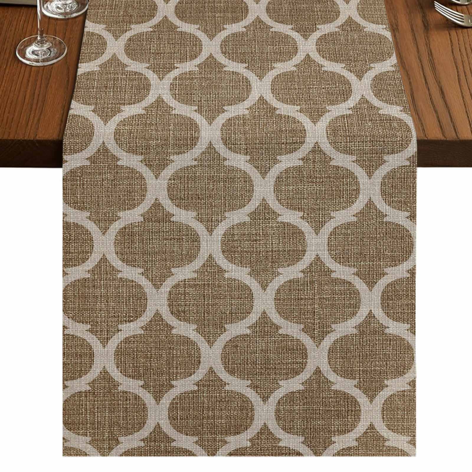 Brown Moroccan 60 Inch Table Runner, Morocco Retro Abstract Quatrefoil ...