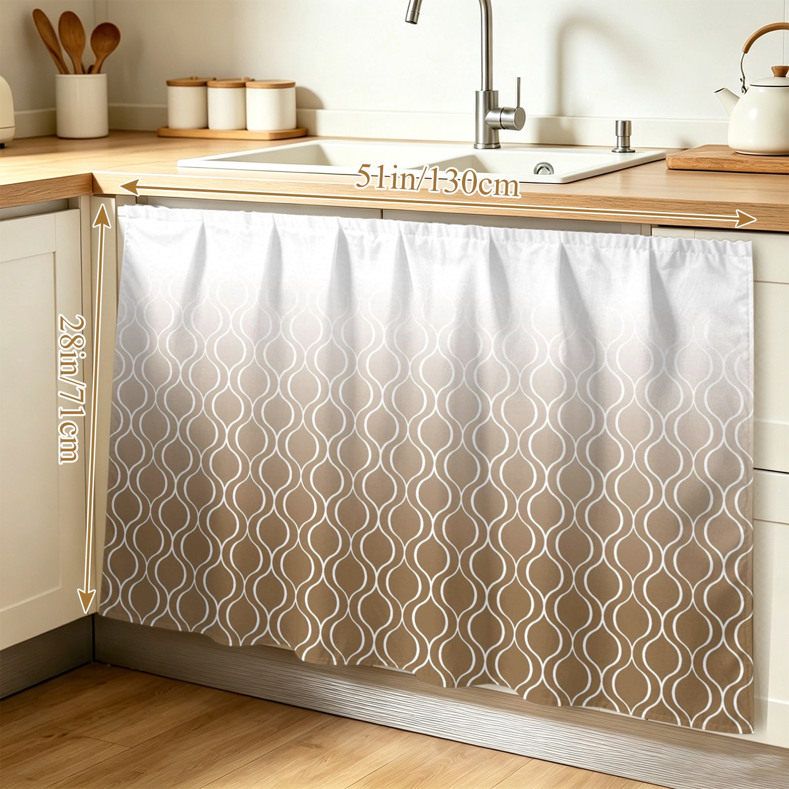 Brown Moroccan Abstract Cabinet Curtain 28"W x 51"L, Geometric Gradient ...