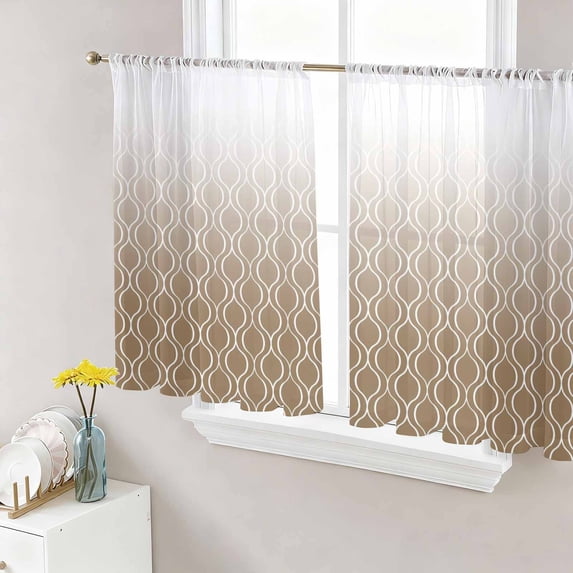 Brown Moroccan Abstract Semi Sheer Curtains 54 Inch Length 2 Panels Set ...