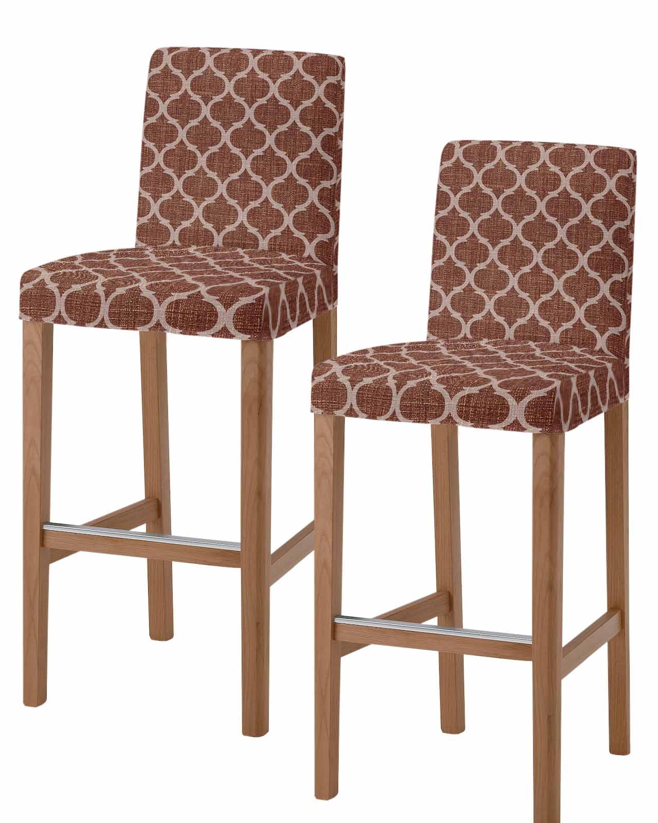 Brown Moroccan Bar Stool Covers Set of 2, Morocco Abstract Quatrefoil ...