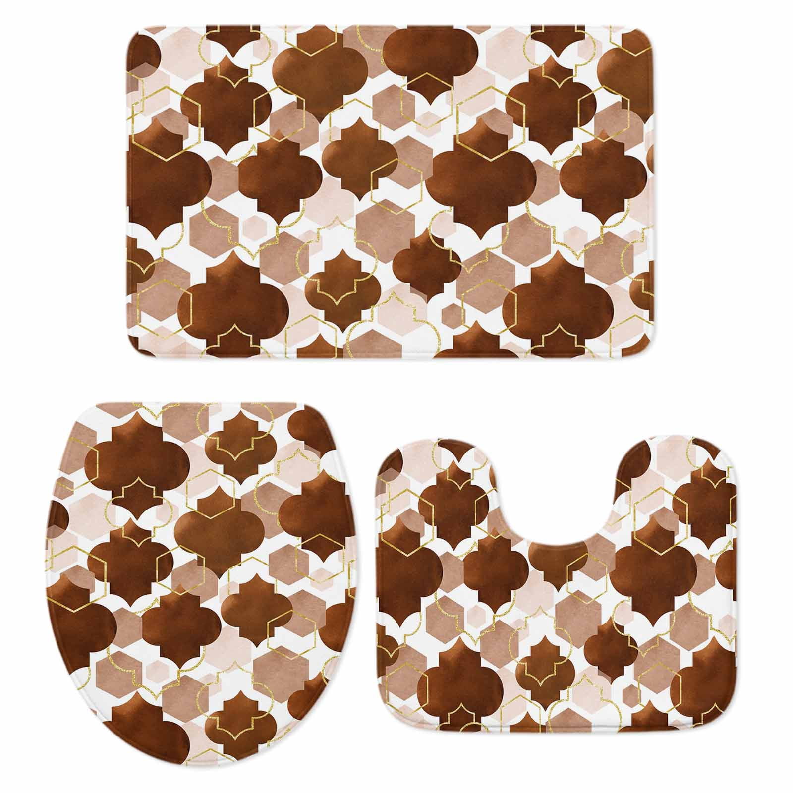 Brown Moroccan Bathroom Rugs Set Abstract Gradient Gold Brown Geometric ...