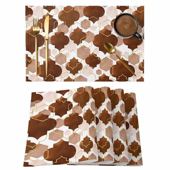 Brown Moroccan Cotton Linen Placemats Set of 6, Abstract Gradient Gold ...