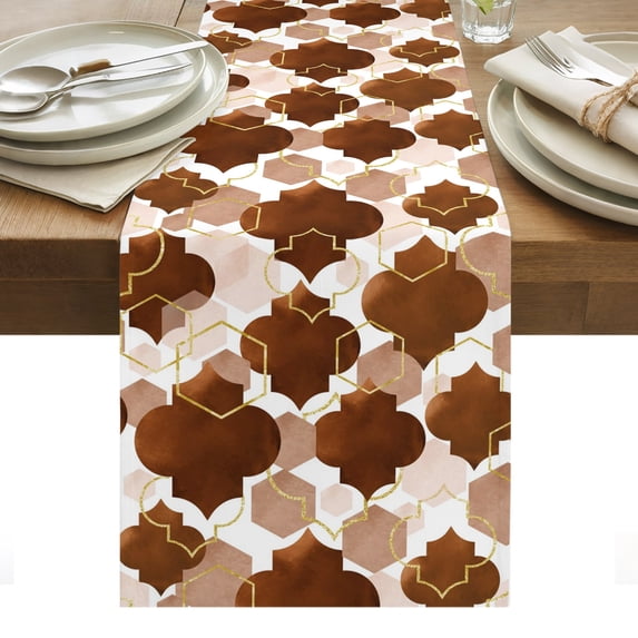 Brown Moroccan Cotton Linen Table Runner Abstract Gradient Gold Brown ...