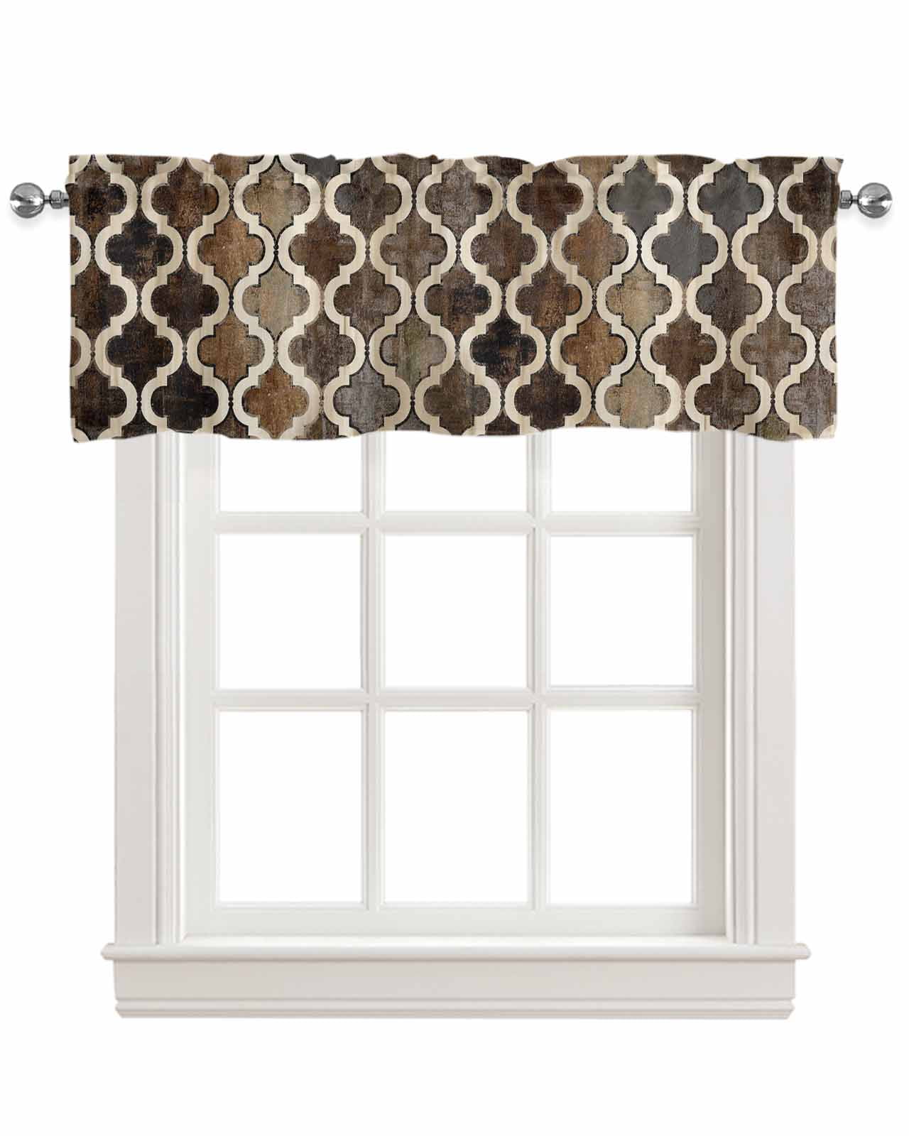 Brown Moroccan Linen Curtain Valance for Bedroom/Bathroom/Kitchen ...