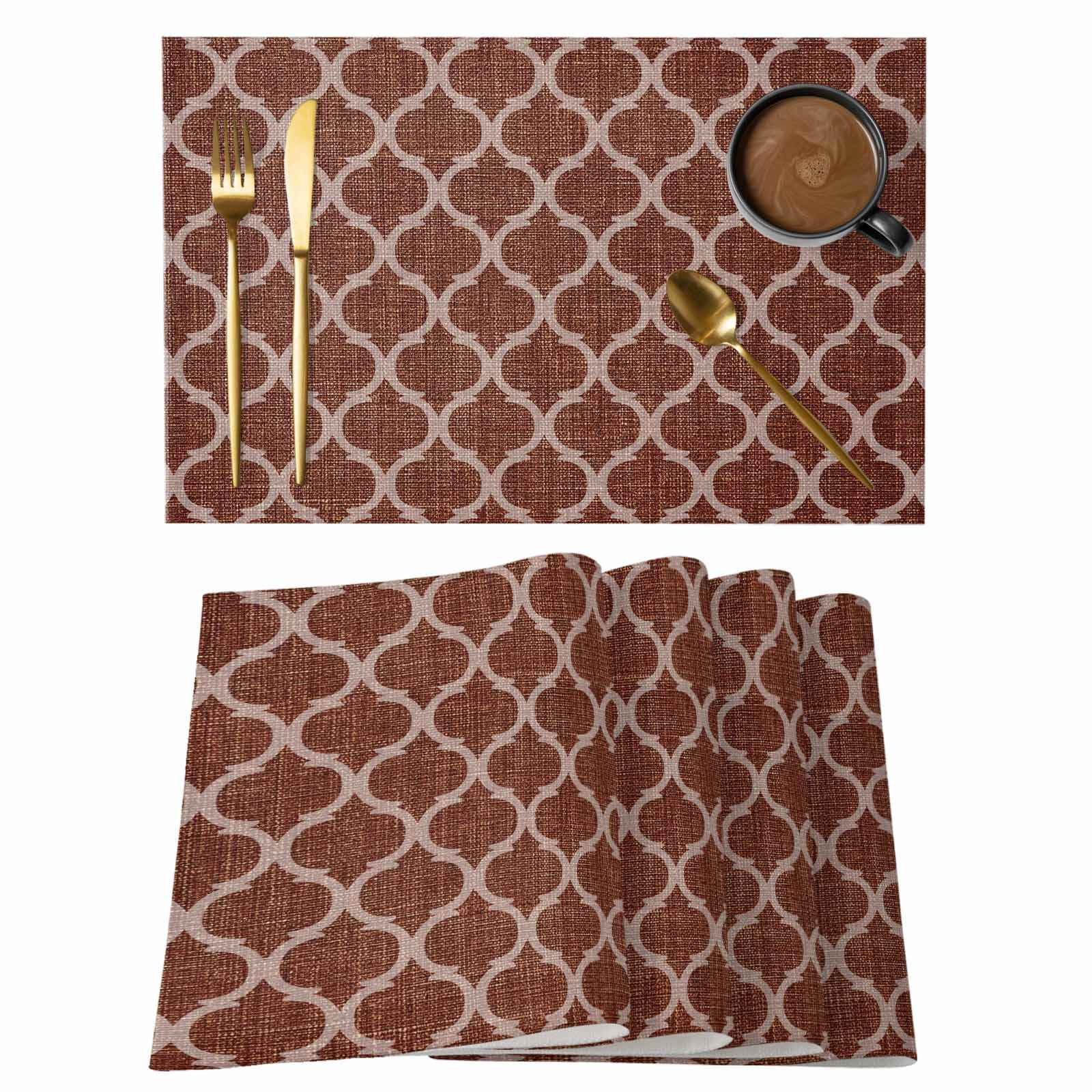 Brown Moroccan Placemats Set of 6, Morocco Abstract Quatrefoil ...