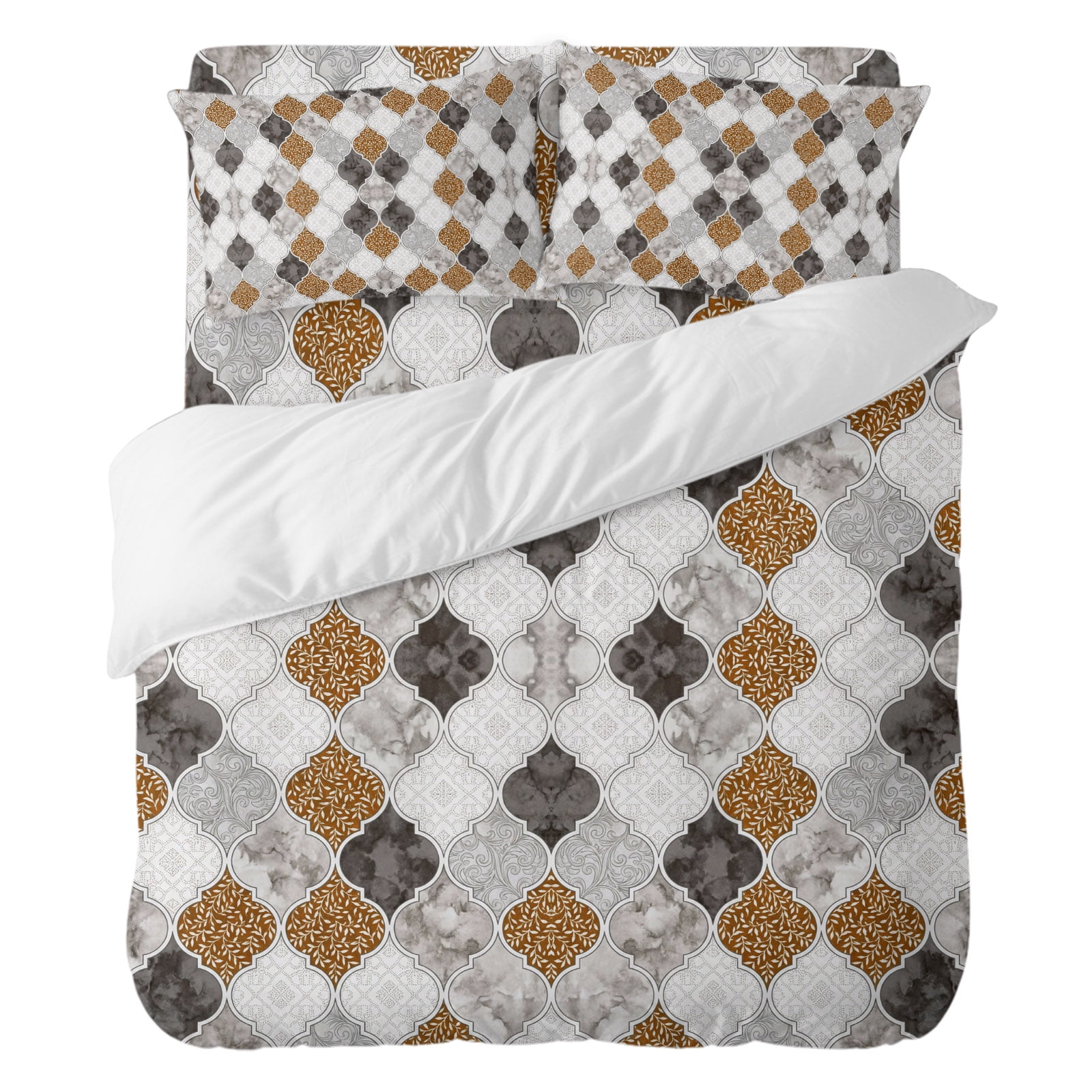 Brown Moroccan Plaid Bedding Duvet Cover Set Twin Size 4 Pieces, Modern ...