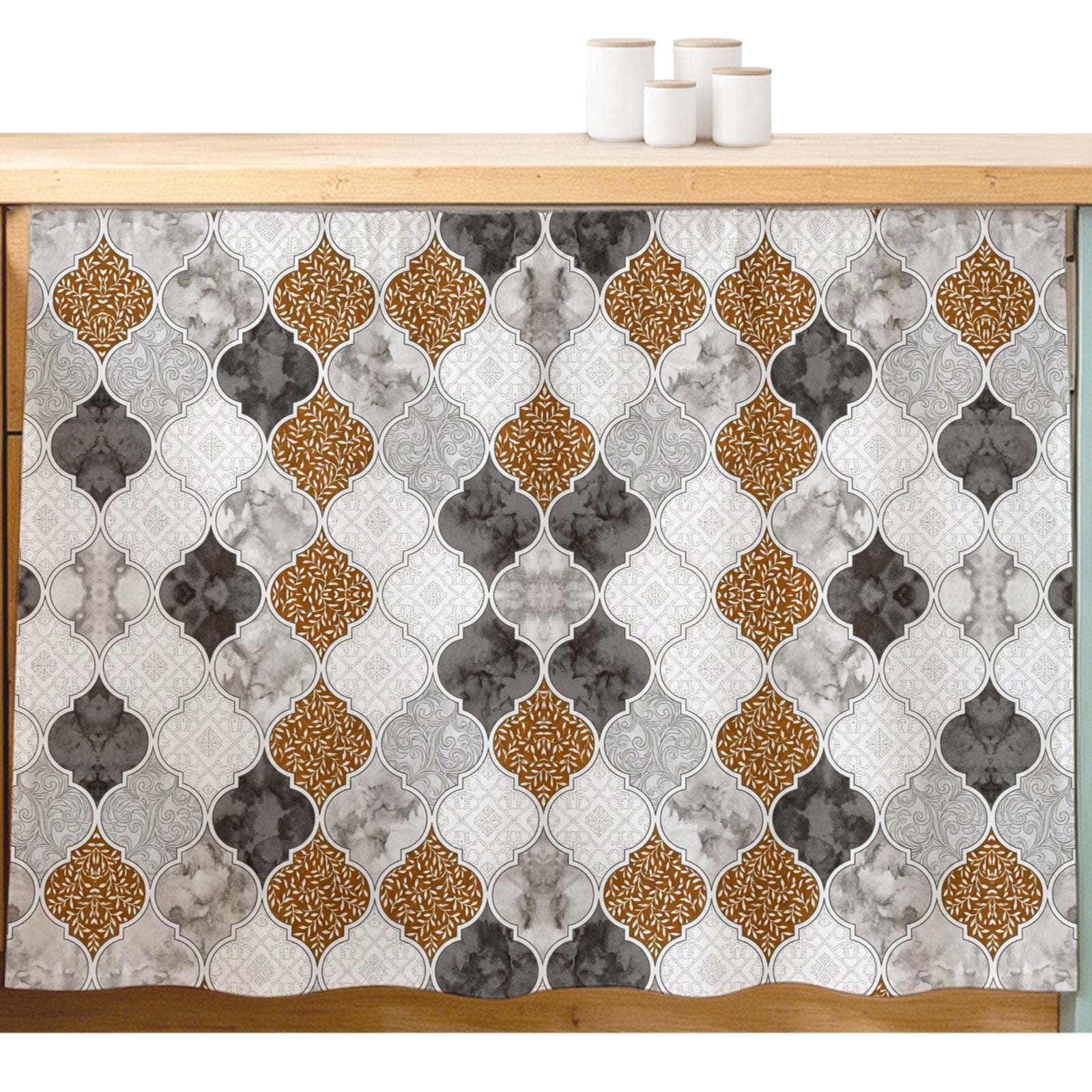 Brown Moroccan Plaid Cabinet Curtains 11"Wx13"L, Modern Abstract Exotic ...
