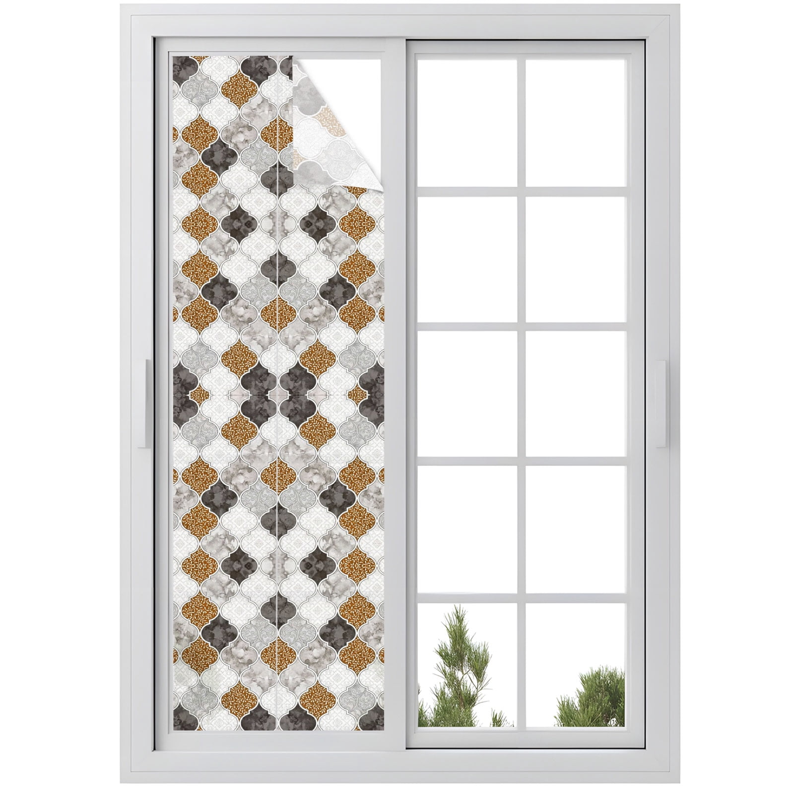 Brown Moroccan Plaid Window Privacy Film, Modern Abstract Exotic ...