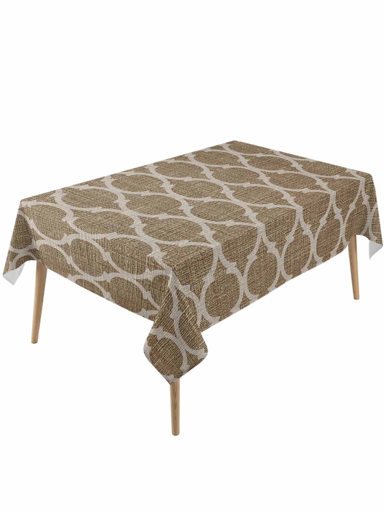 Brown Moroccan Rectangle Tablecloth, Morocco Retro Abstract Quatrefoil ...