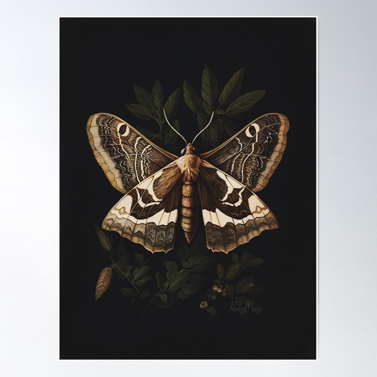 Brown Moth Perched On Leaves Poster Wall Art, Modern Wall Decor For ...