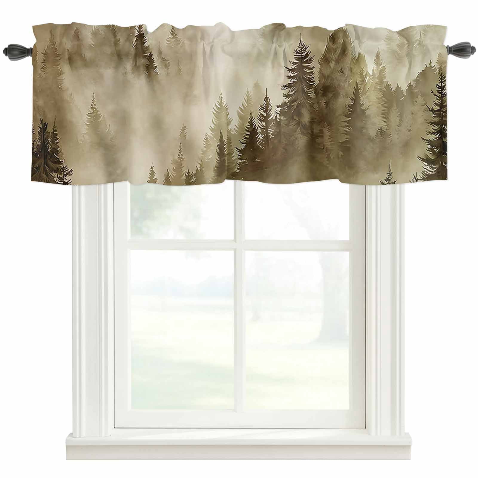 Brown Mountain Farmhouse Short Window Curtain Valances, Misty Forest ...