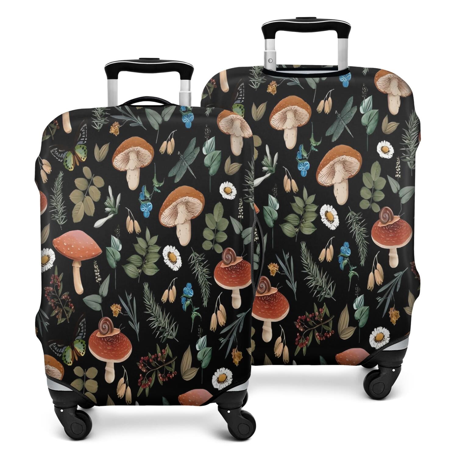 Brown Mushroom Daisy Black Pattern Luggage Cover Fashion Suitcase Cover ...
