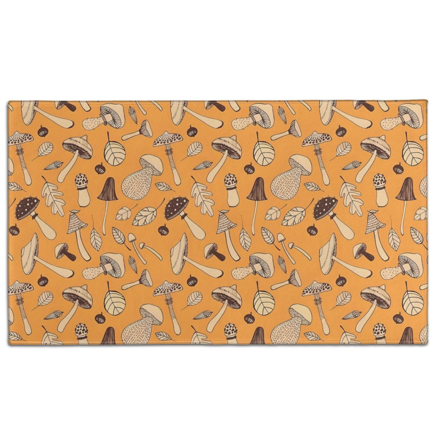 Brown Mushroom Leaf Orange Pattern Door Rugs,Washable Non Slip Door ...