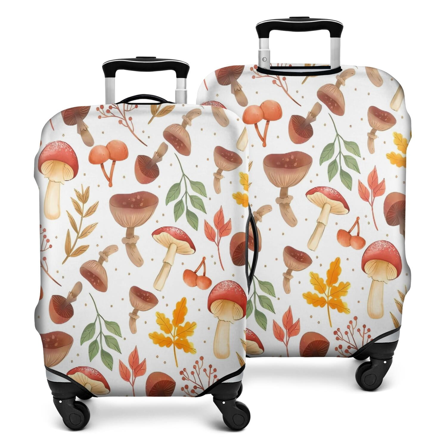 Brown Mushroom Leaf White Pattern Luggage Cover Fashion Suitcase Cover ...