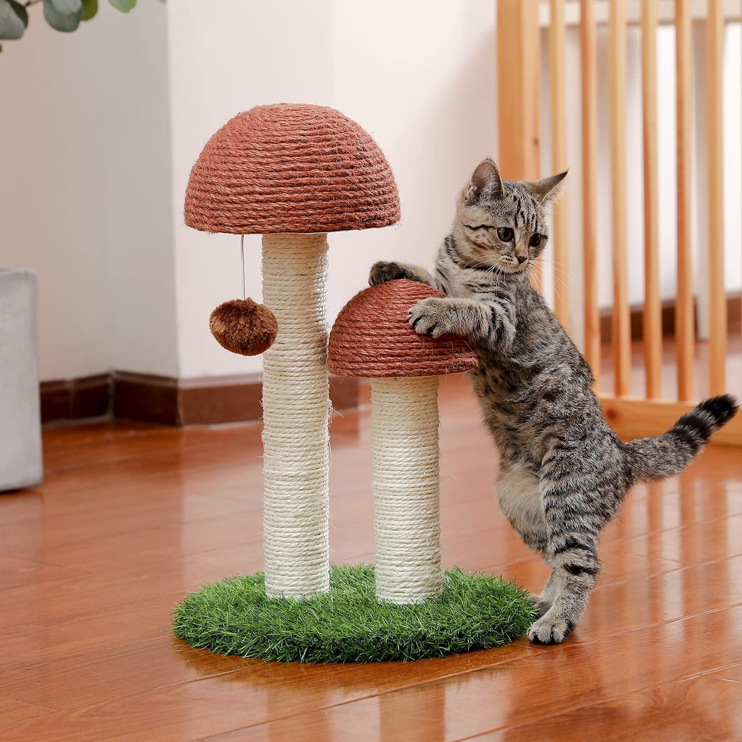 "Brown Mushroom Tall Cat Scratching Post | Natural Sisal Poles ...