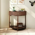 Brown Narrow Half Moon Console Table with 2 Drawers & Storage Shelf ...