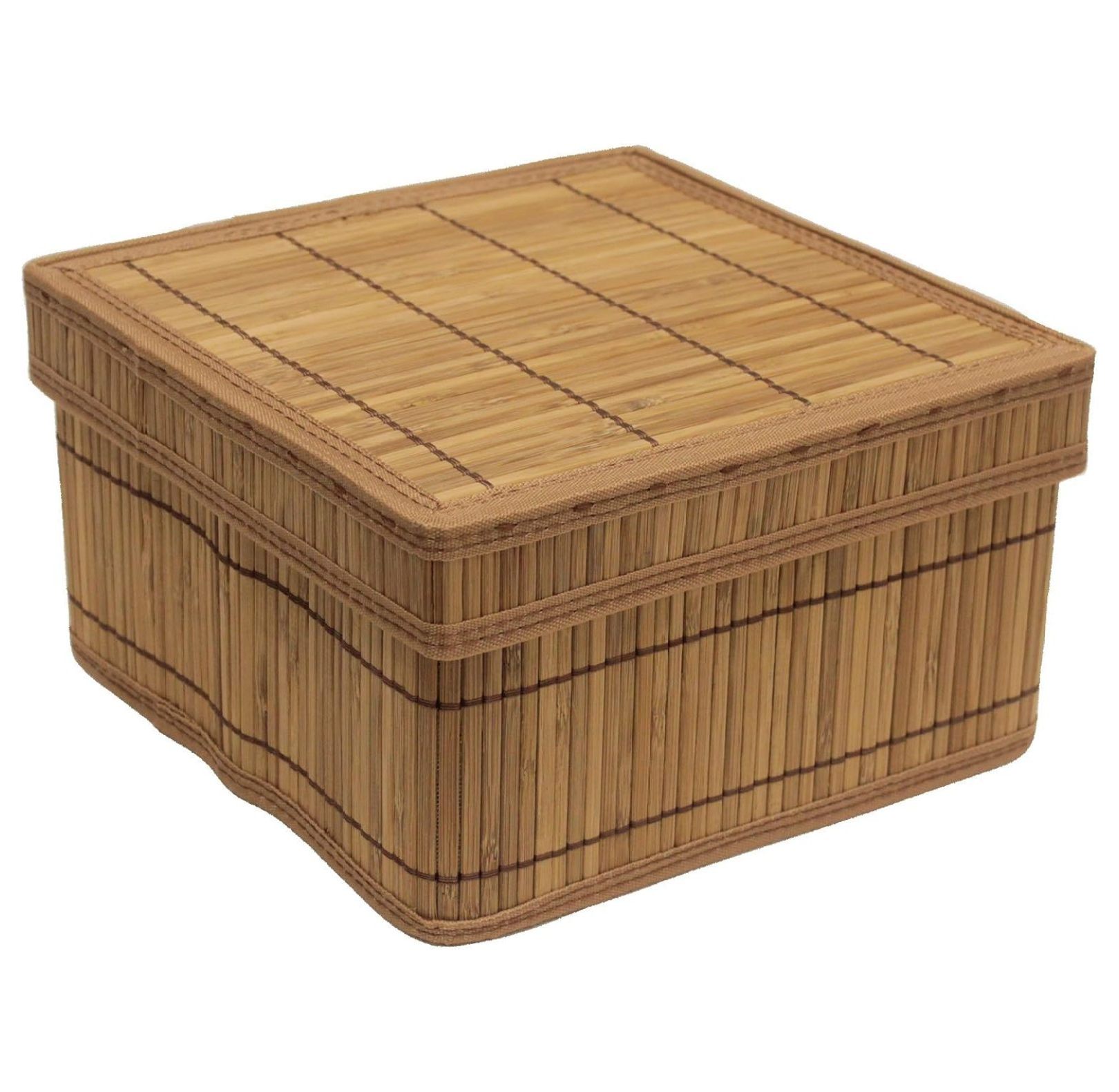 Brown Natural Bamboo Foldable Organization Square Storage Box with Lid ...