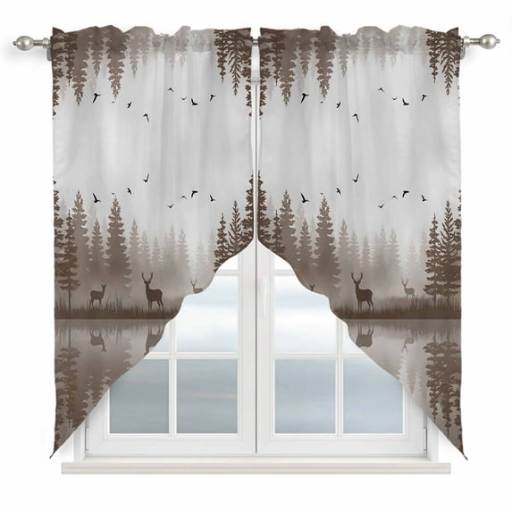 Brown Nature Landscape Swag Curtain Valance for Window 2 Panels Deer ...