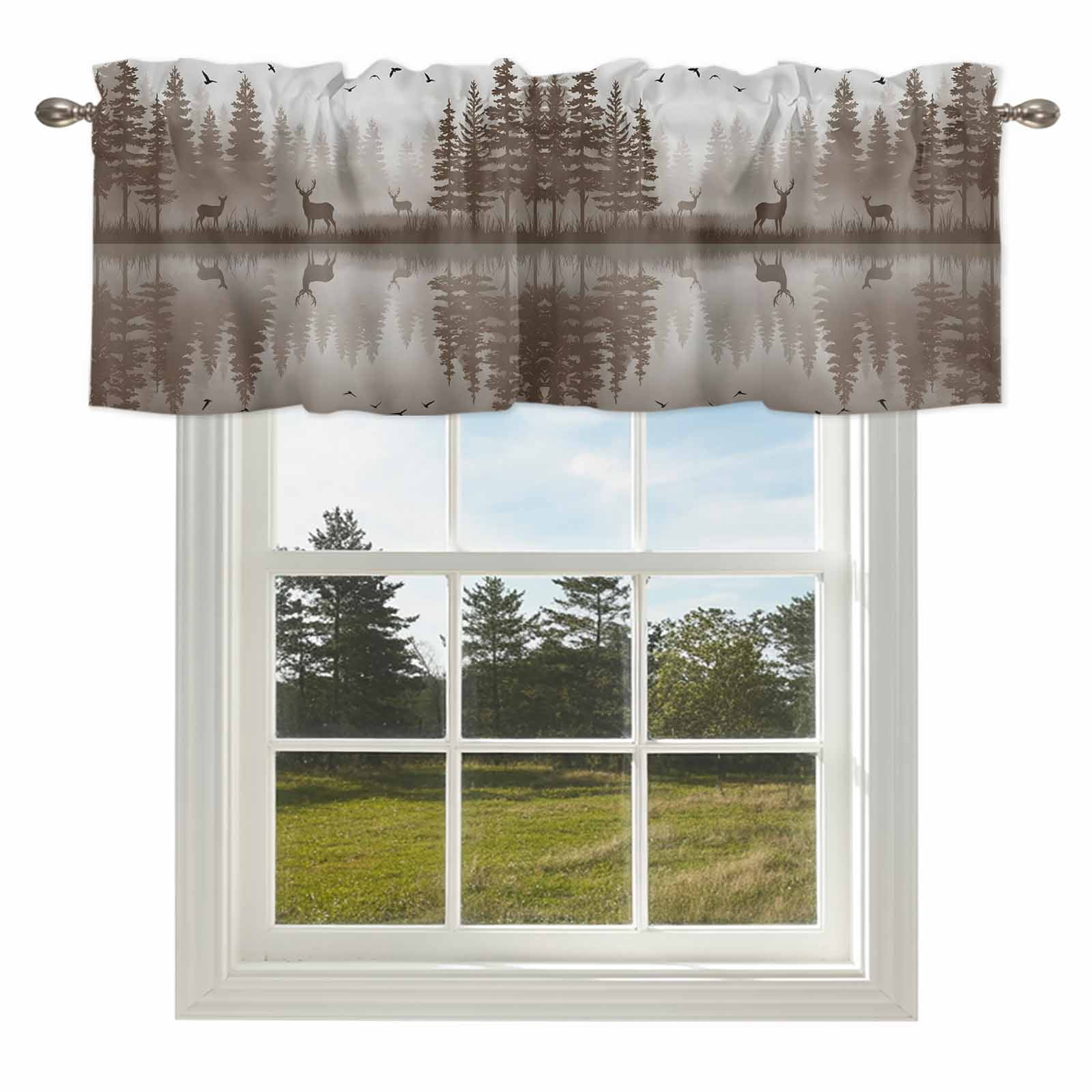 Brown Nature Landscape Valances for Windows, 42x12in, Deer Misty Lake ...
