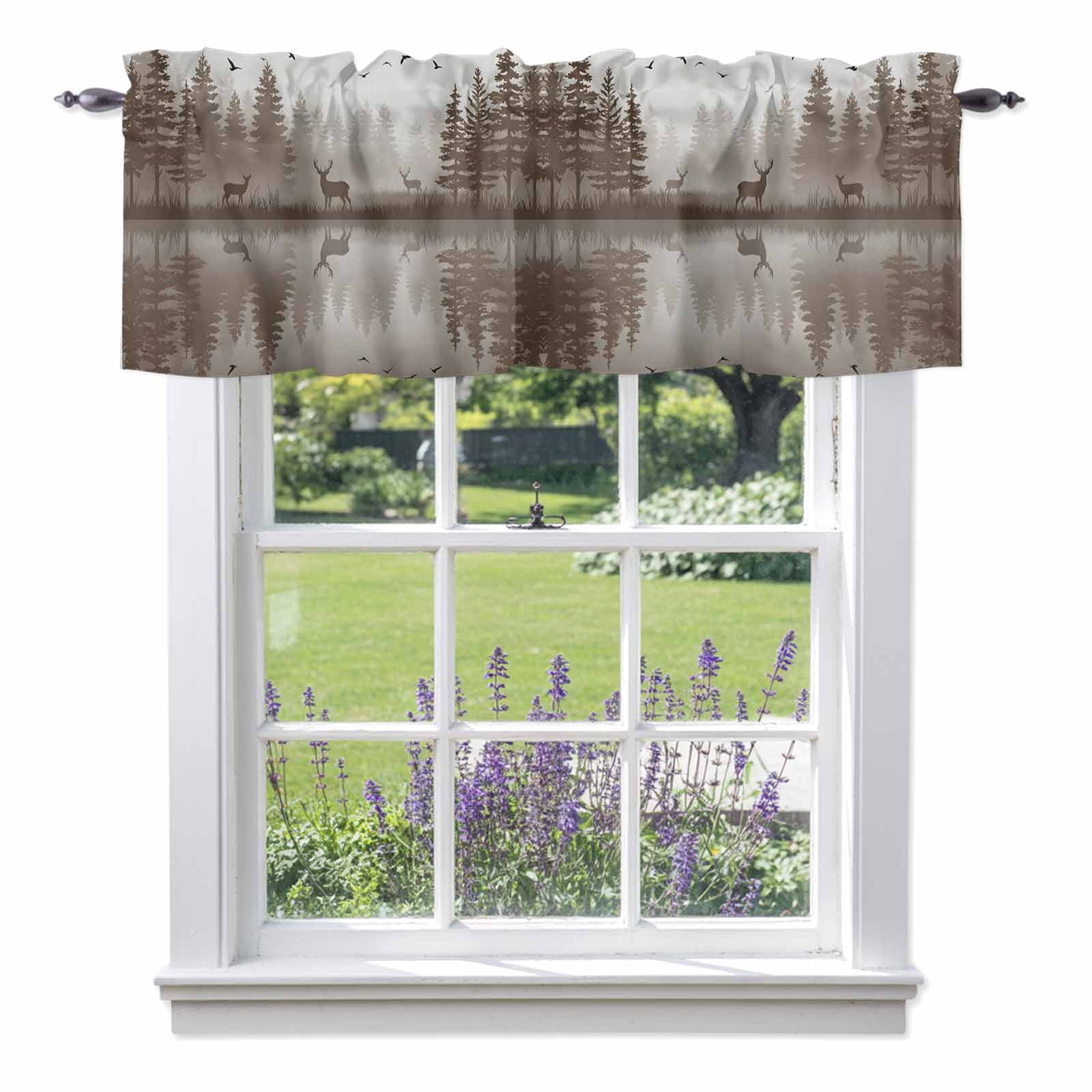 Brown Nature Landscape Valances for Windows, Deer Misty Lake Foggy ...