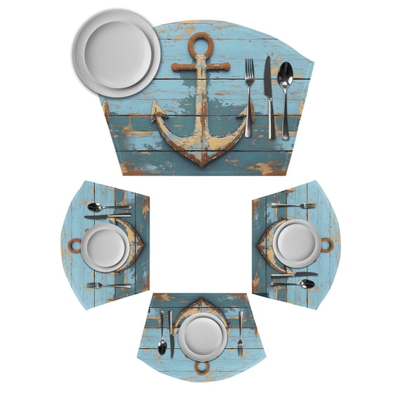 Brown Nautical Anchor Round Table Placemats Set of 2 Wedge Placemats ...
