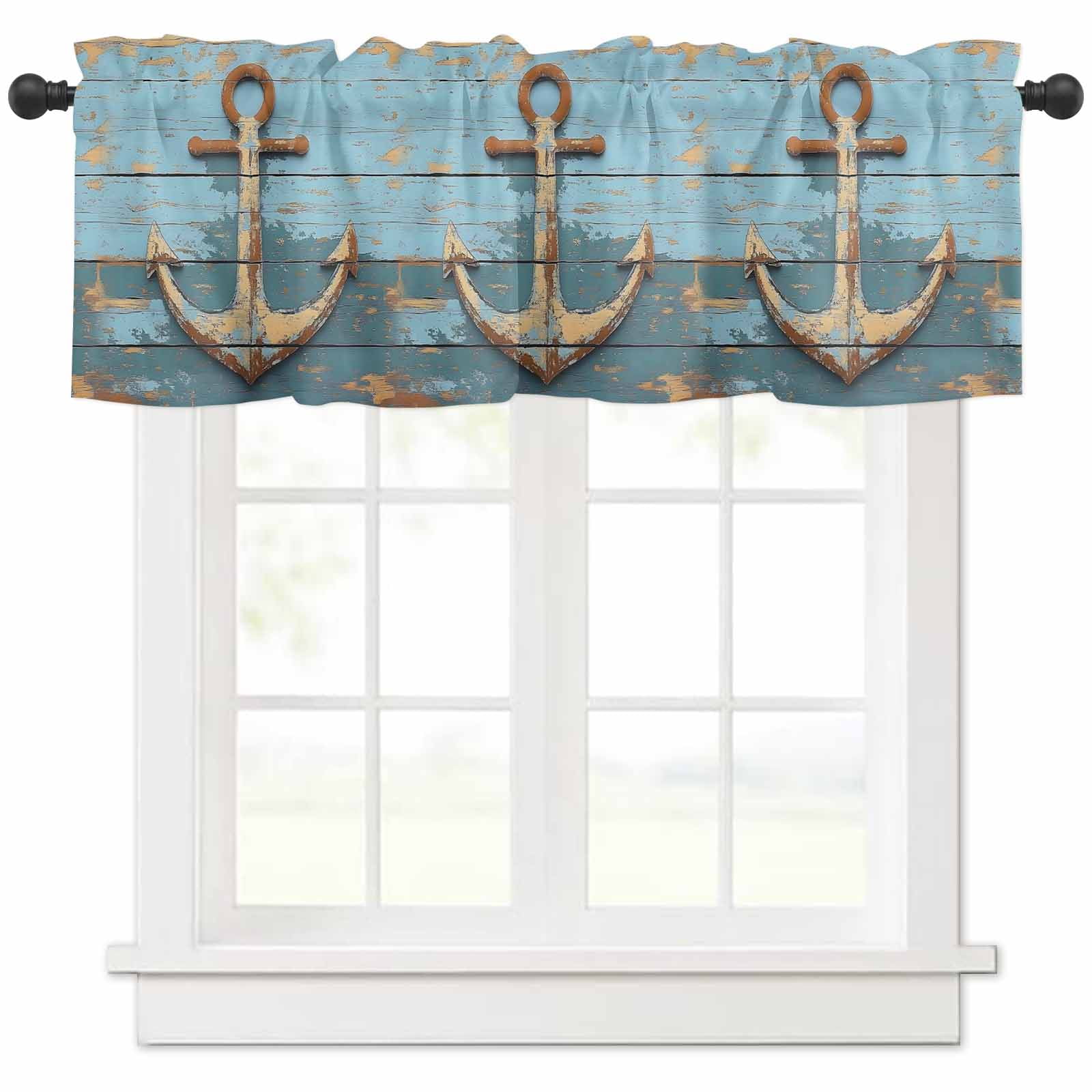 Brown Nautical Anchor Valances for Windows Farmhouse Kitchen Curtains ...