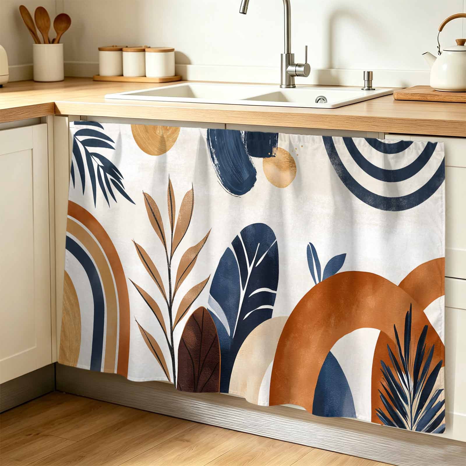Brown Nave Blue Boho Cabinet Curtain 32"Wx55"L, Dustproof Pantry Door ...