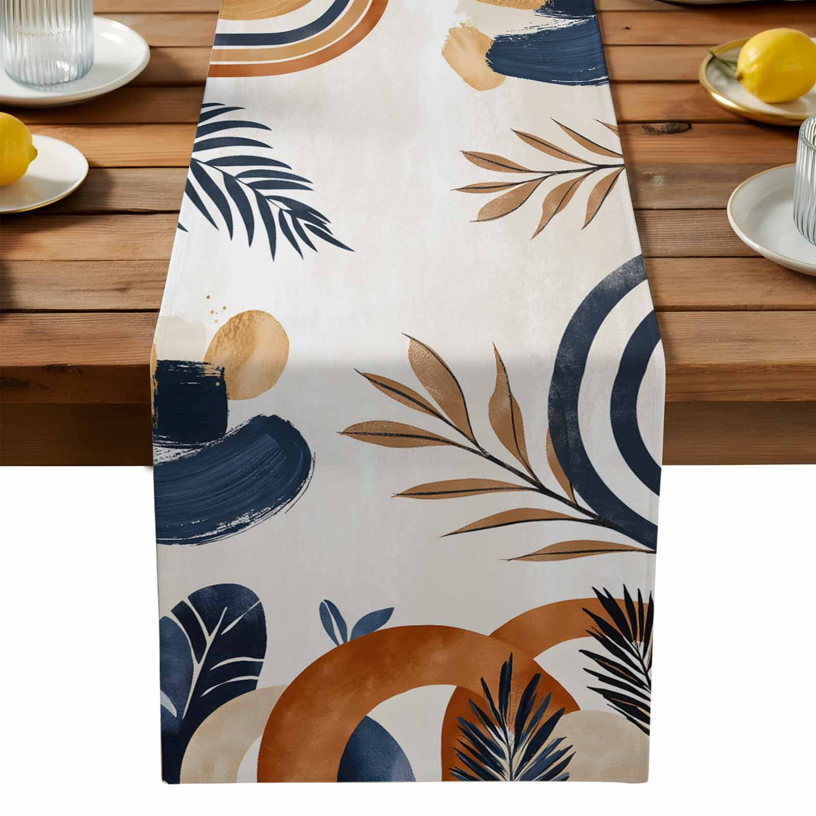 Brown Nave Blue Boho Cotton Linen Table Runner for Dining Kitchen ...