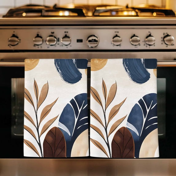 Brown Nave Blue Boho Kitchen Towels Set of 3, Modern Geometric ...