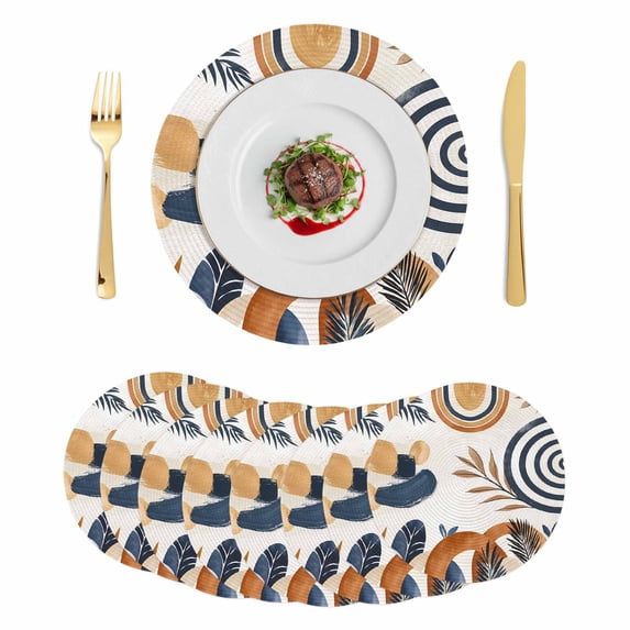Brown Nave Blue Boho Round Placemats Set of 8, Braided Polypropylene ...