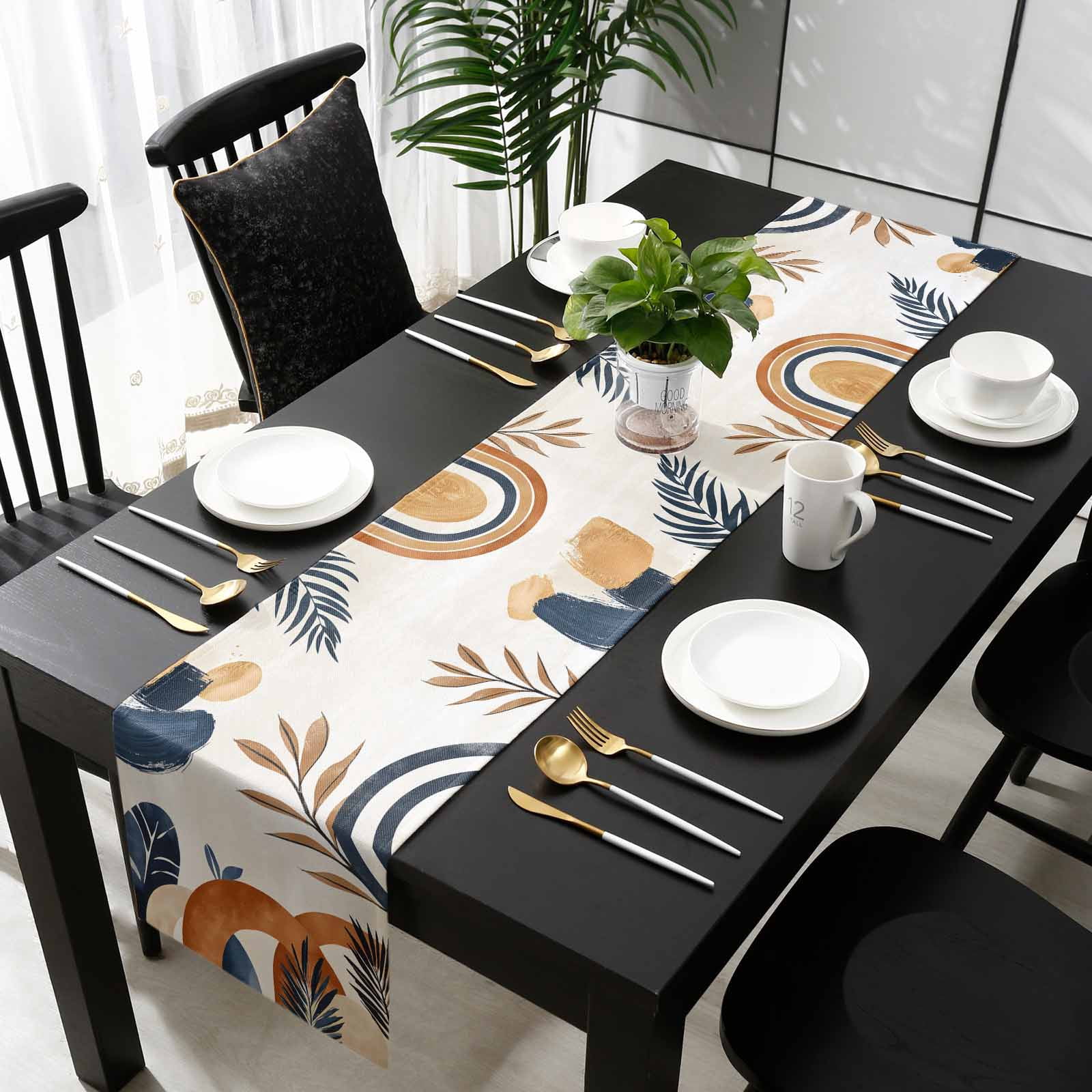 Brown Nave Blue Boho Table Runner 72 Inches Long - Modern Geometric ...