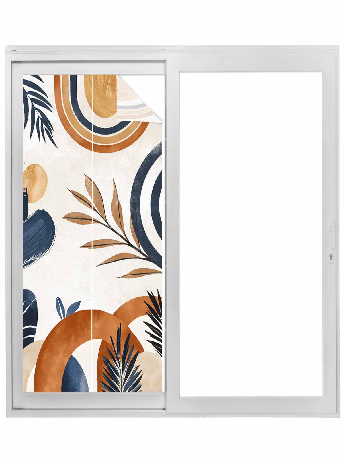 Brown Nave Blue Boho Window Privacy Film, Modern Geometric Botanical ...